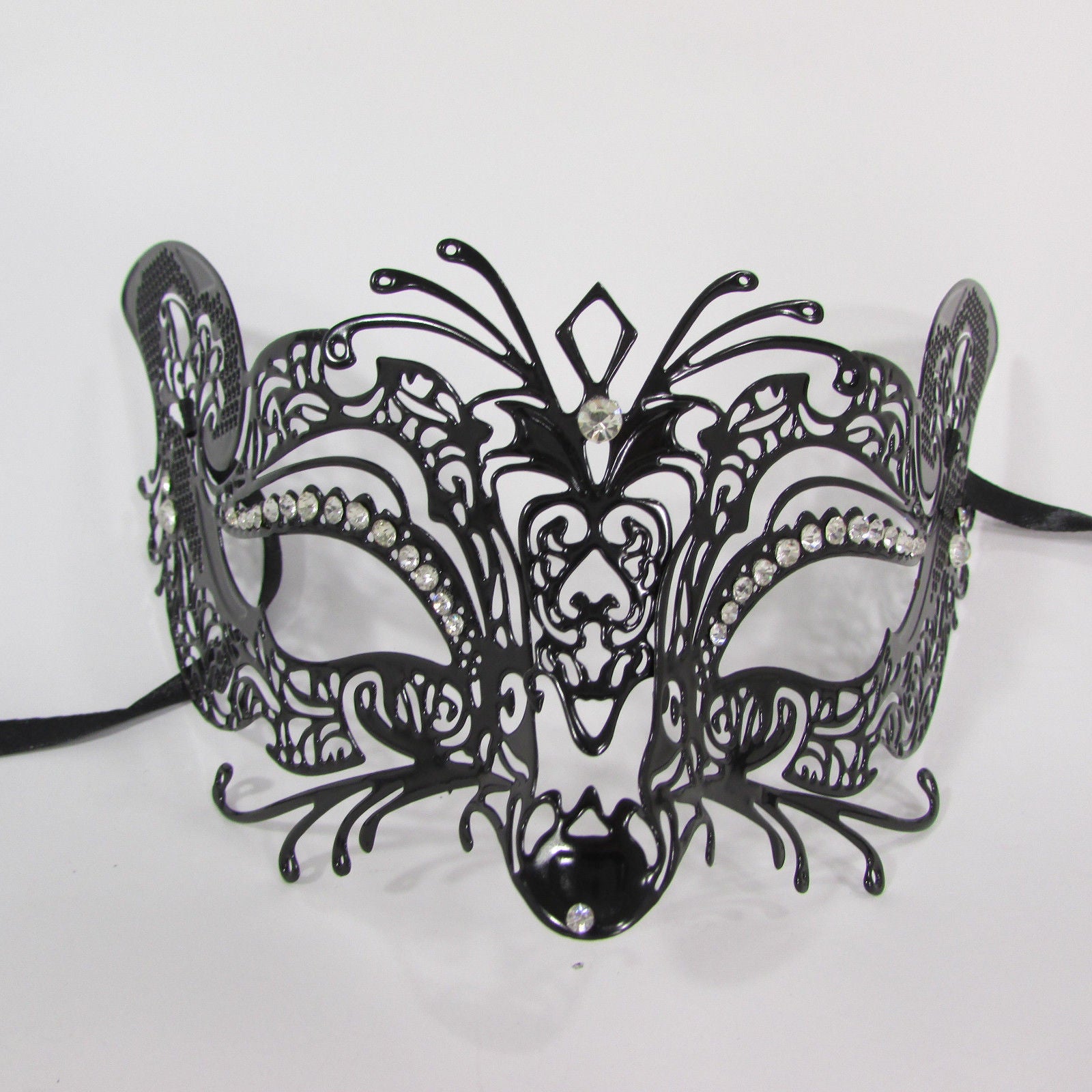Black Metal Fox Face Multi Rhinestones Back Tie Women Halloween Carniv ...