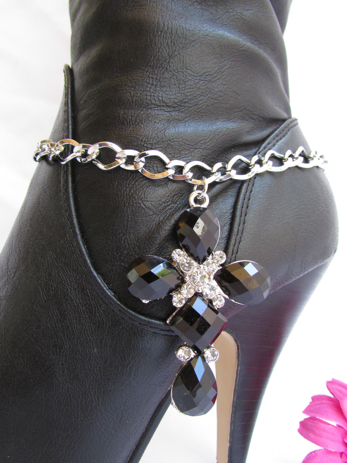 Silver Boot Metal Chain Strap Bling Big Cross Western Anklet Shoe Char ...
