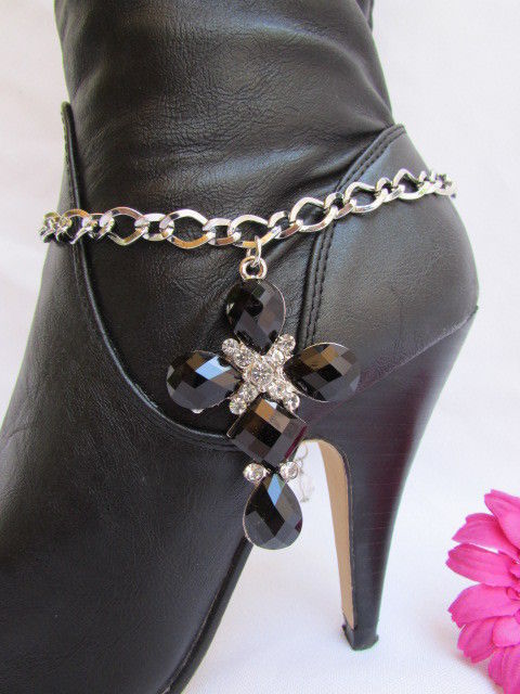 Silver Boot Metal Chain Strap Bling Big Cross Western Anklet Shoe Char ...