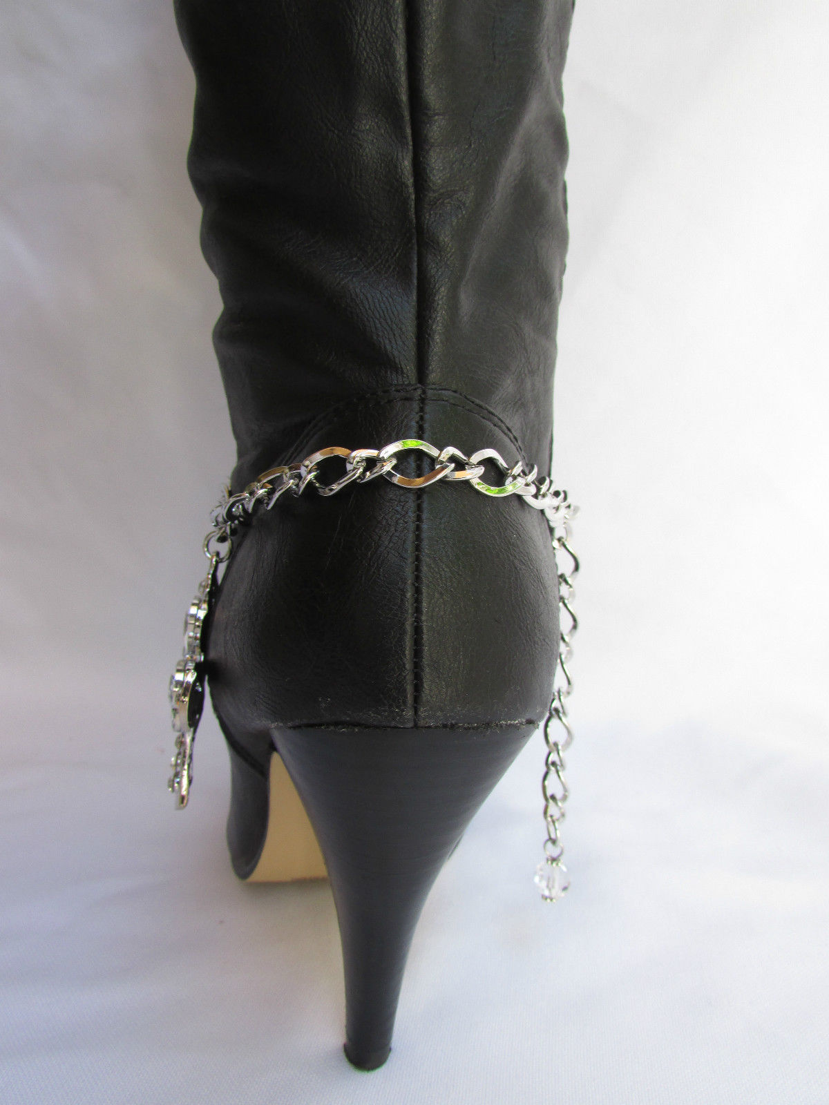 Silver Boot Metal Chain Strap Bling Big Cross Western Anklet Shoe Char ...