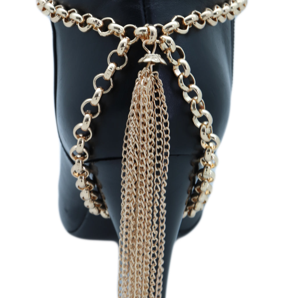 Gold Chain Boot Bracelet Western Shoe Anklet Back Tassel Fringes Charm ...