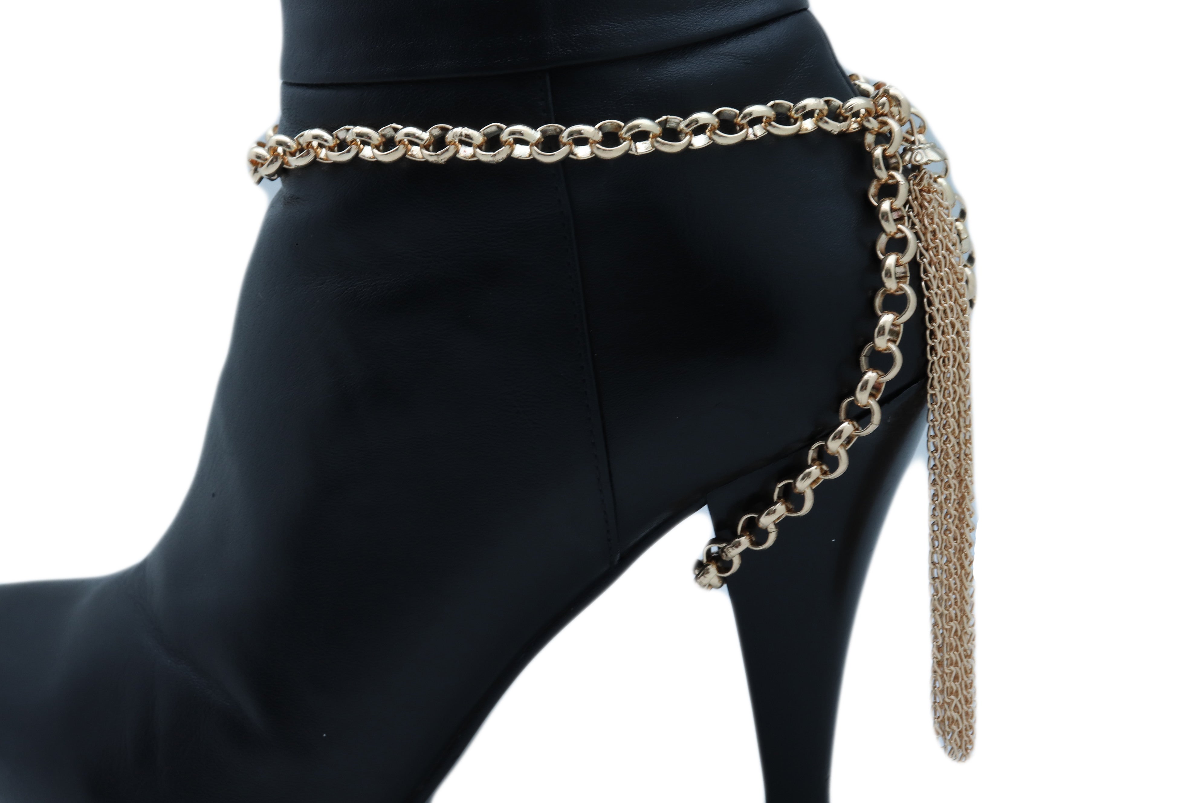 Gold Chain Boot Bracelet Western Shoe Anklet Back Tassel Fringes Charm ...