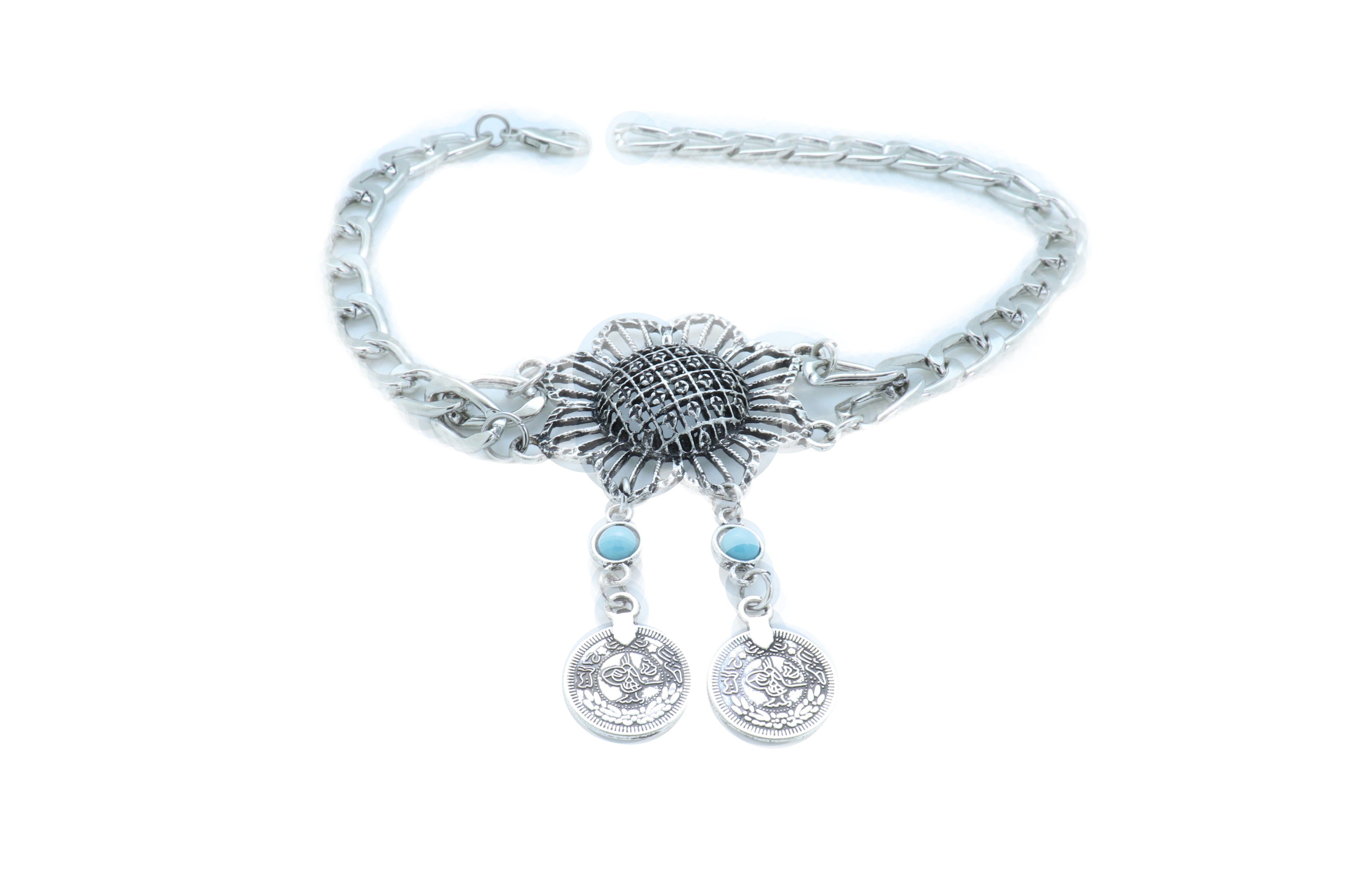 Women Silver Metal Chain Boot Bracelet Anklet Shoe Sun Flower Coin Cha ...