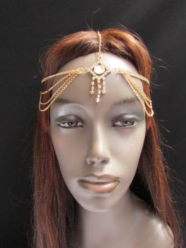 Silver Gold Metal Head Band Forehead Big Square Multi Rhinestones Mult ...
