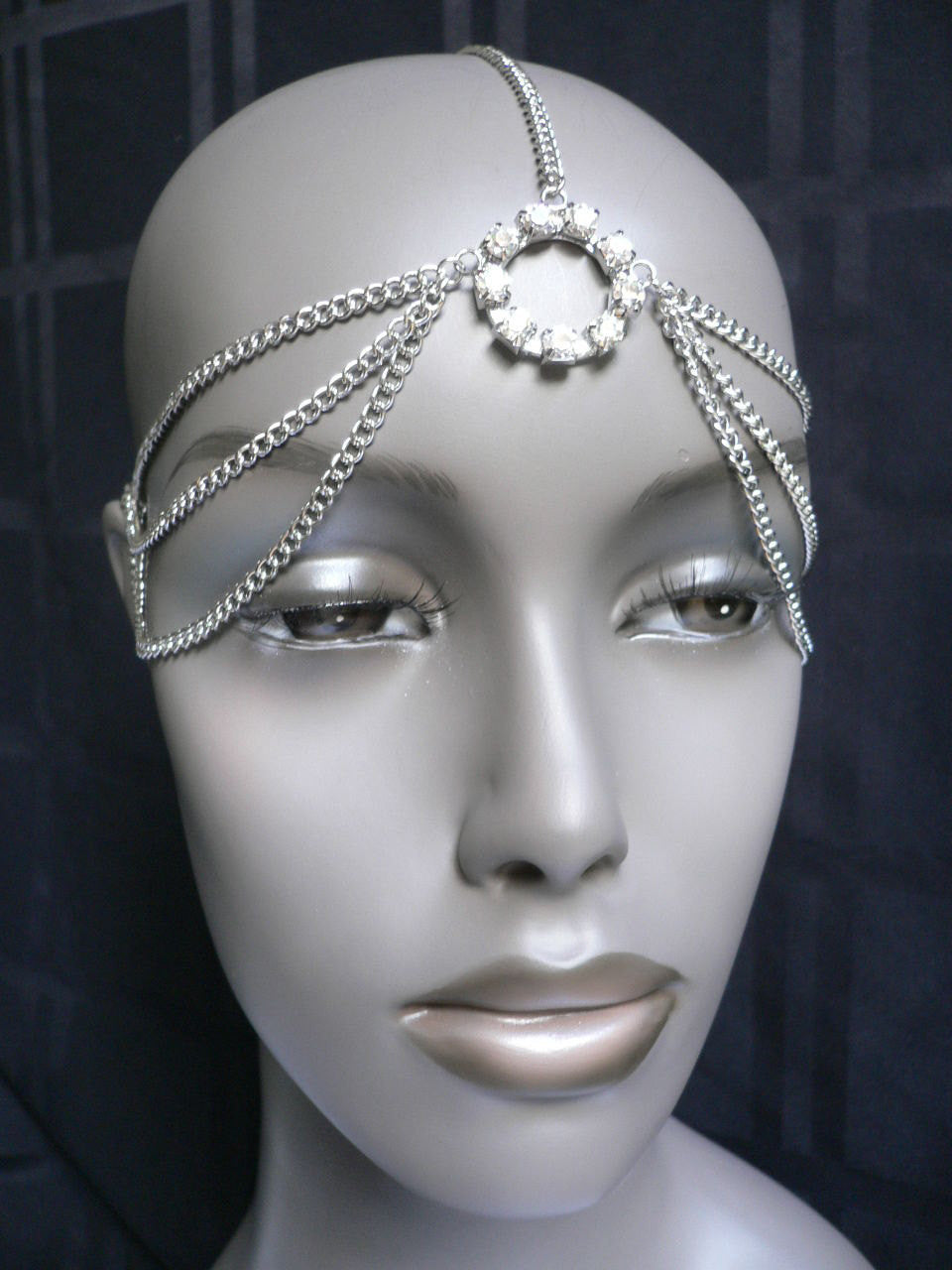 Gold Silver Metal Head Chain Circlet Clear Rhinestone Women Wedding Bo ...