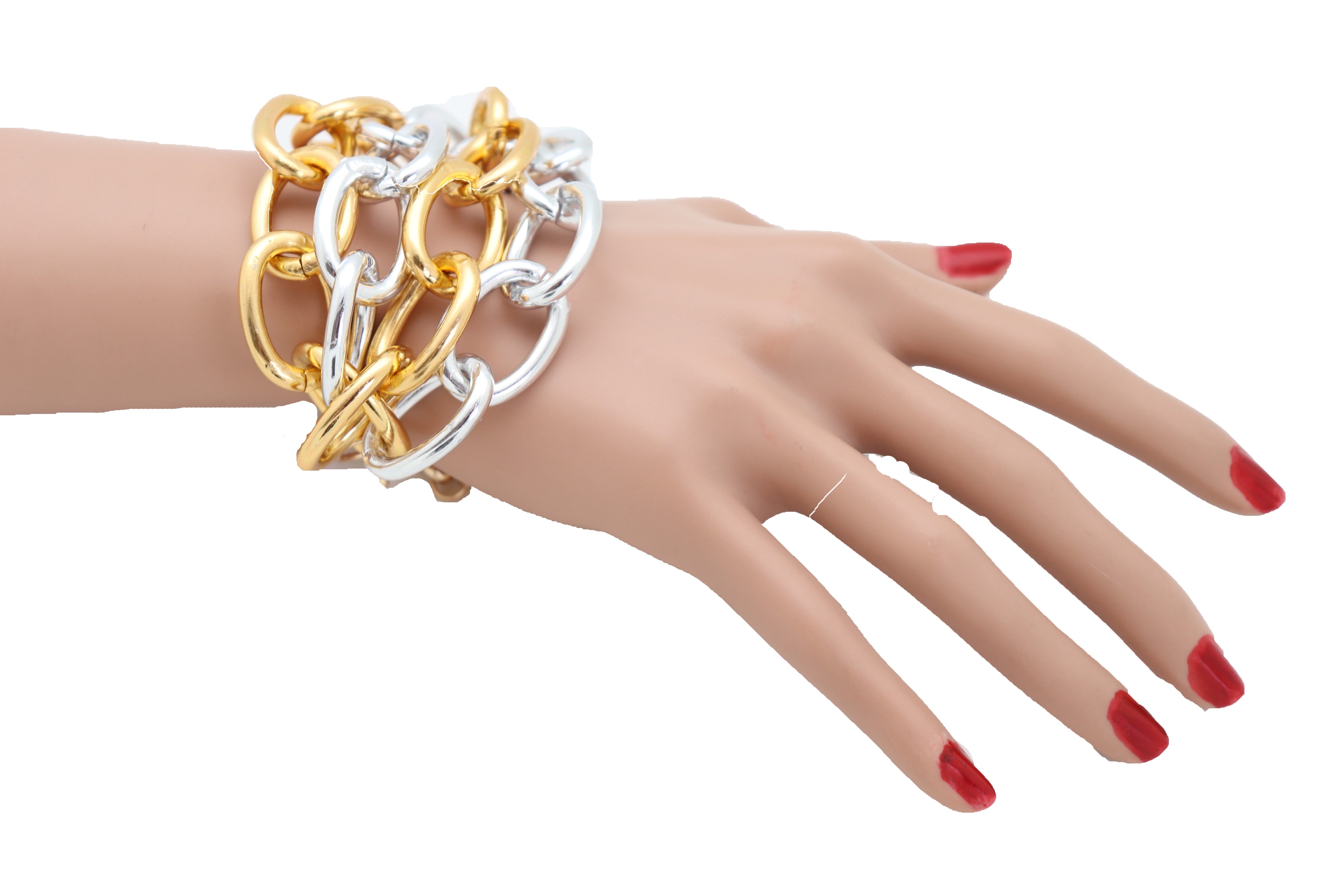 Women Silver Gold Color Metal Chunky Chain Thick Links Bracelet Adjust ...