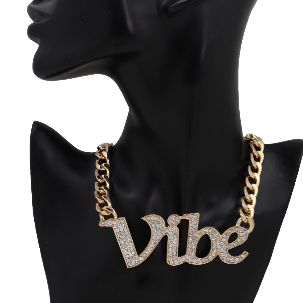 Gold Metal Chain Necklace VIBE Charm Bling Pendant Cool – alwaystyle4you