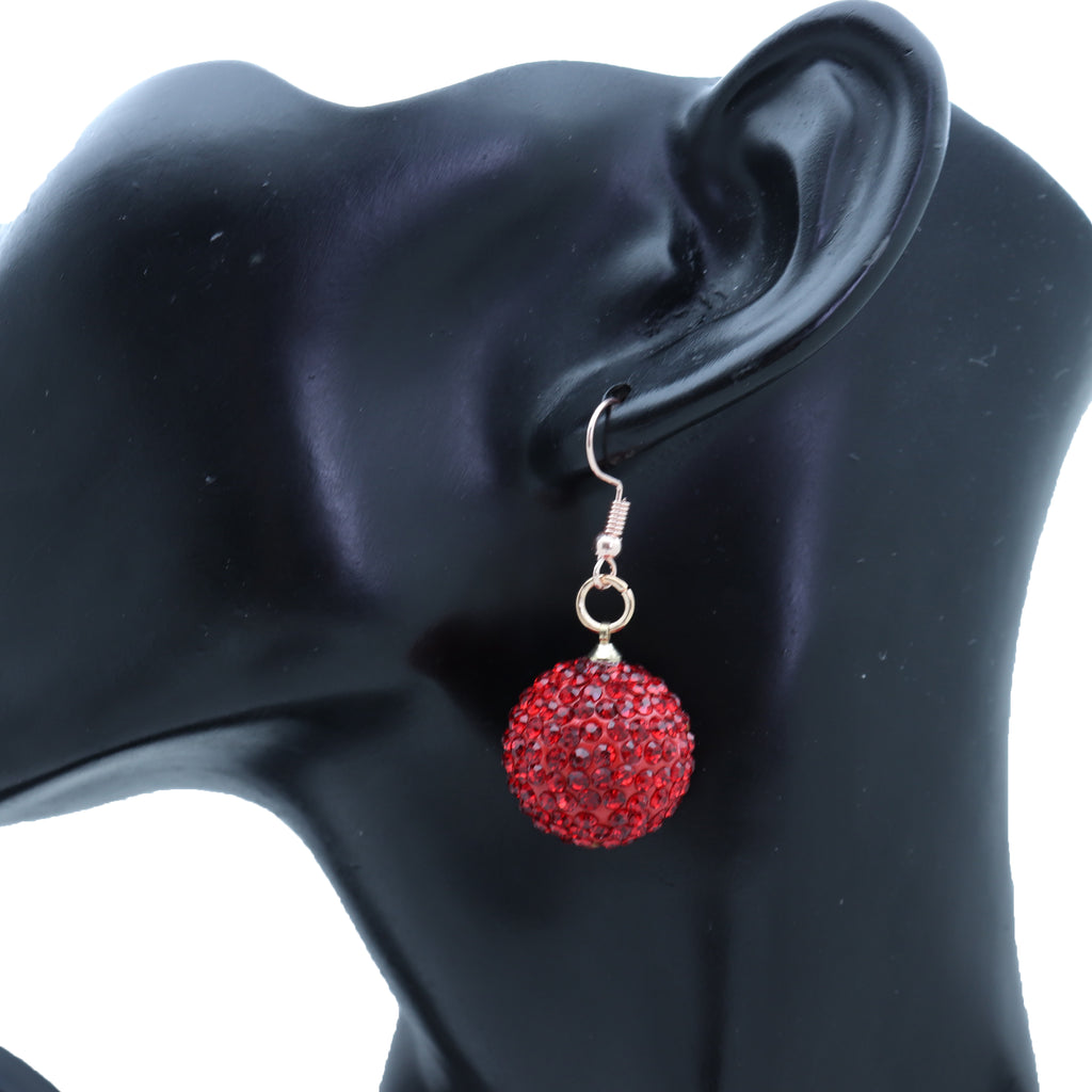 Earrings Set Hook 80's Disco Mini Hot Red Color Bling Ball – alwaystyle4you
