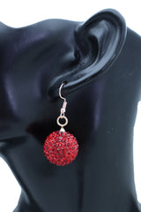 Earrings Set Hook 80's Disco Mini Hot Red Color Bling Ball – alwaystyle4you