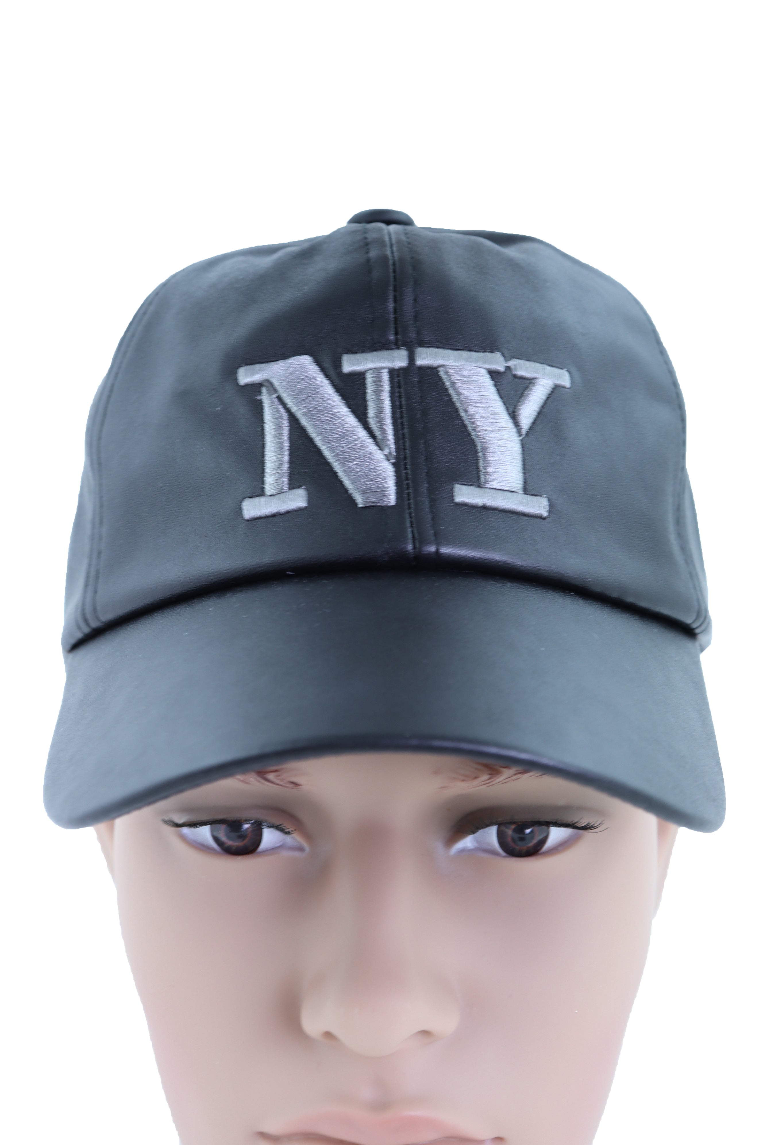 Men Women Black Faux Leather Fashion Baseball Cap NY Hat New York One ...