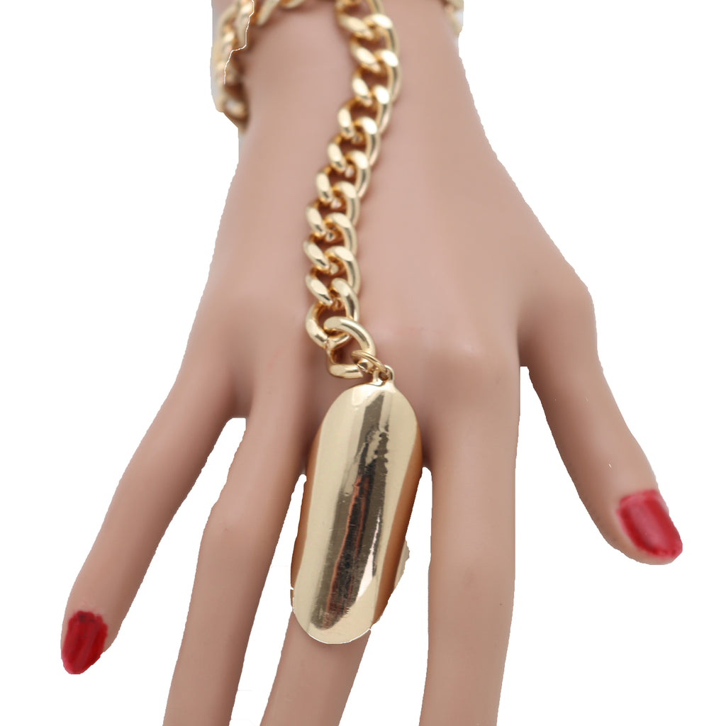 Gold Metal Hand Chain Wrist Bracelet Bling Connected Ring – alwaystyle4you