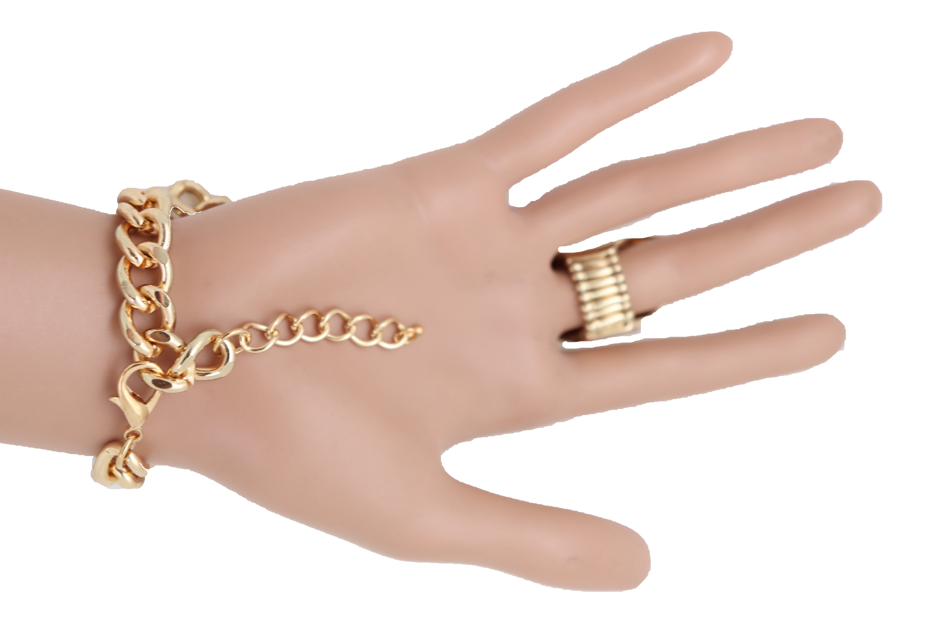 Gold Metal Hand Chain Wrist Bracelet Bling Connected Ring – alwaystyle4you