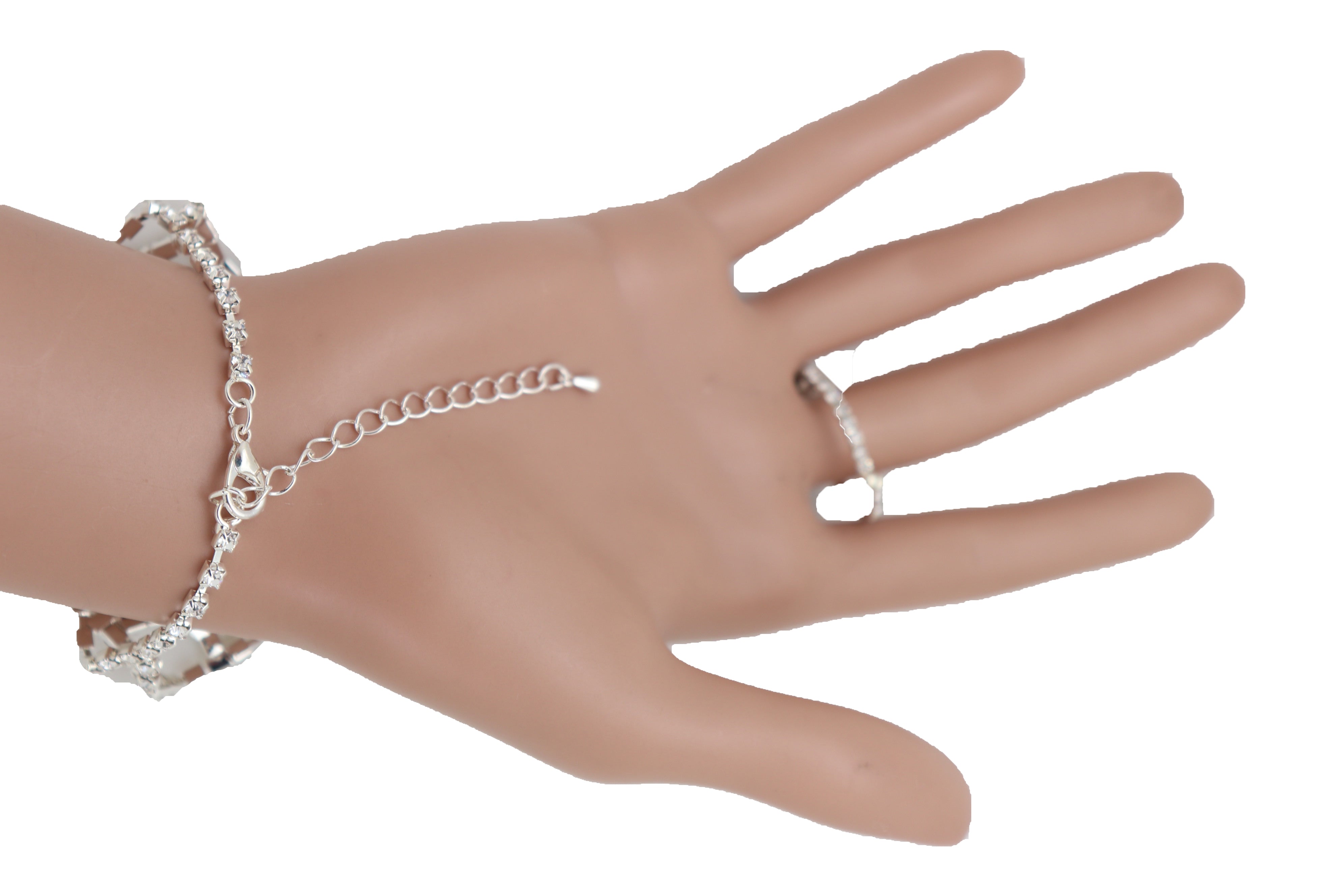 Silver Metal Bling Hand Chain Bracelet Sexy Connected Ring – alwaystyle4you