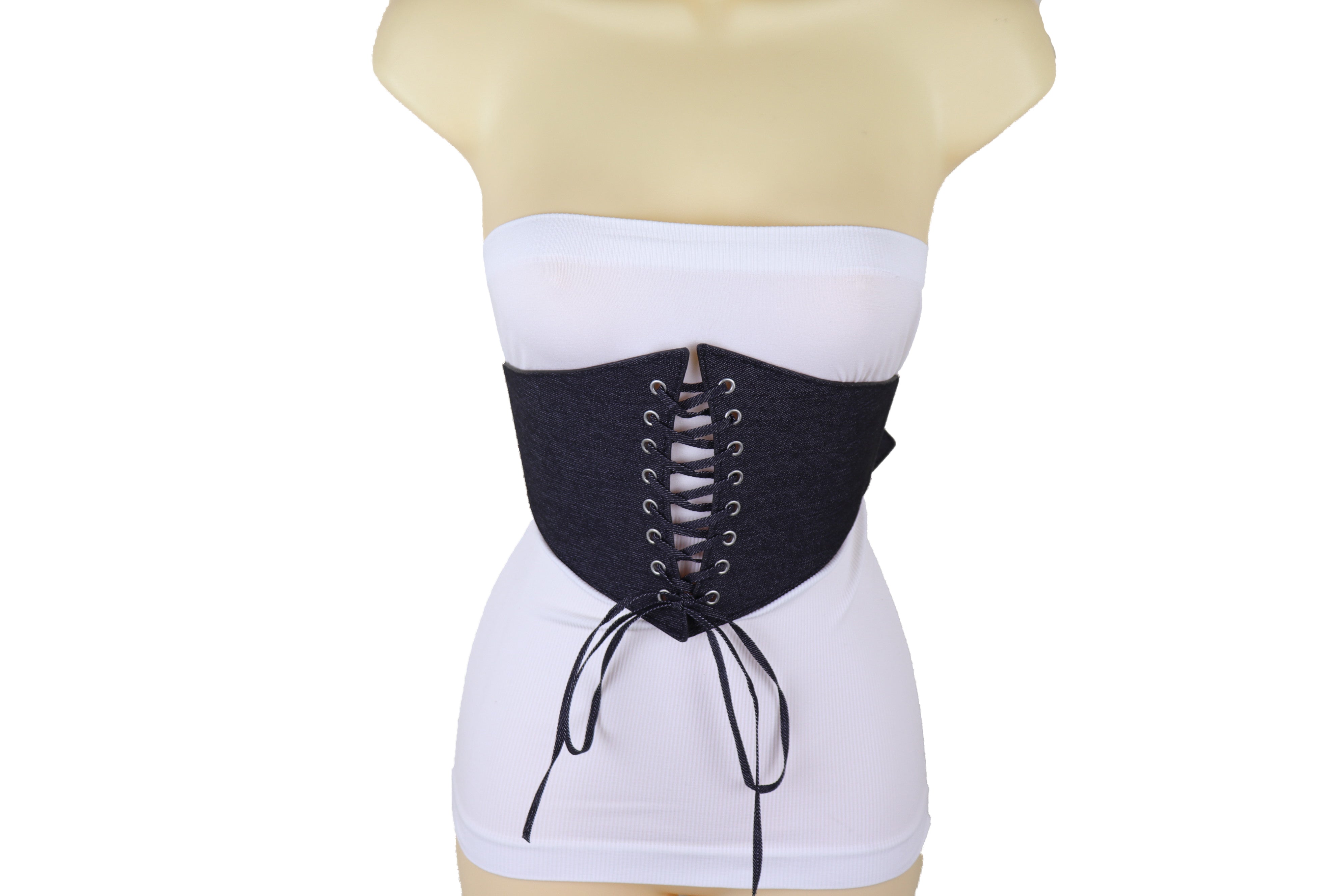 Black Denim Wide Fabric Elastic High Waist Corset Belt Adjustable Size ...