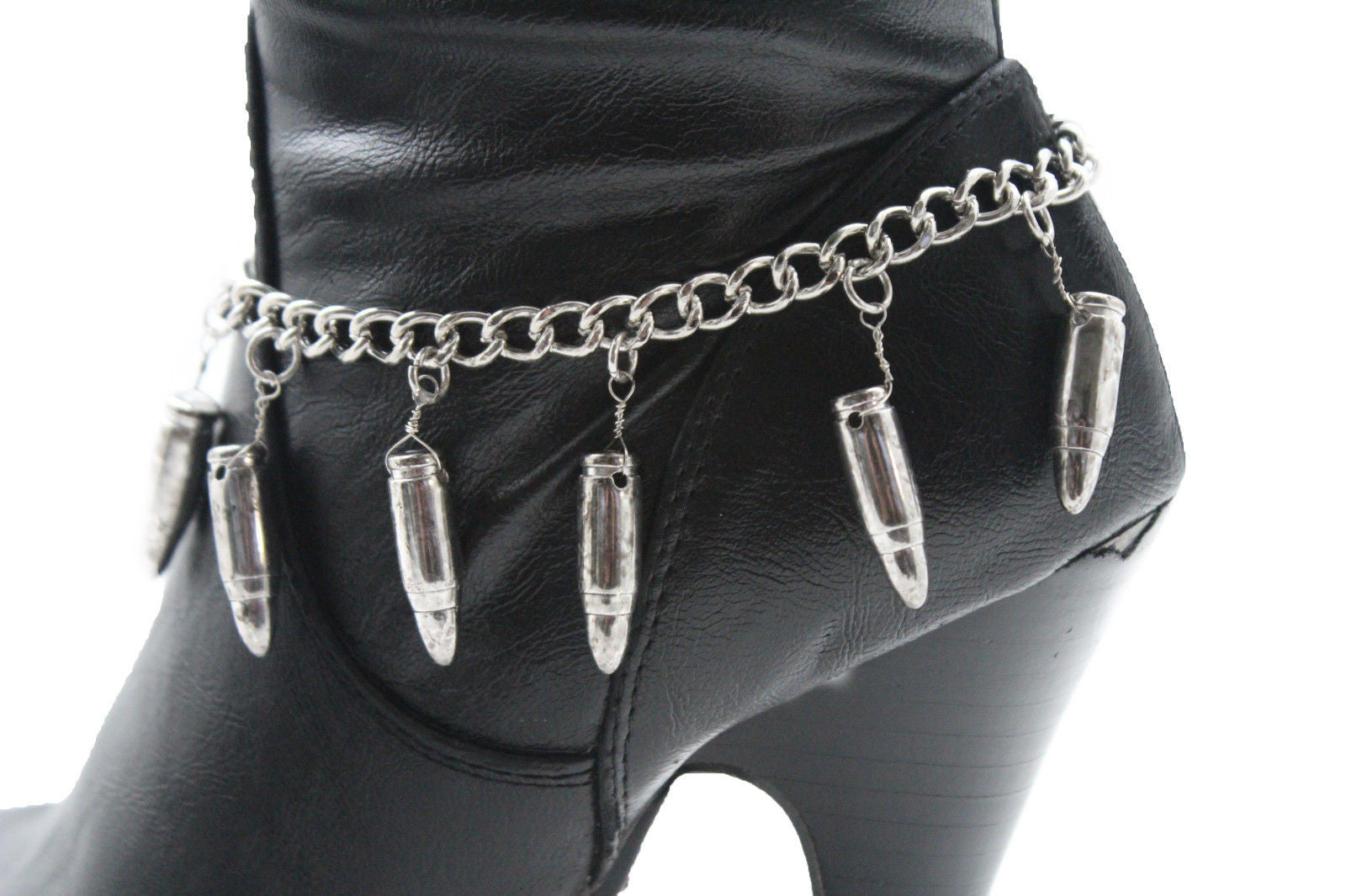 Silver Metal Boot Chain Bracelet Multi Gun Bullets Anklet Shoe Charm J ...